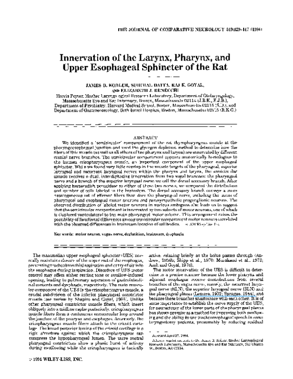 (PDF) Innervation of the larynx, pharynx, and upper esophageal ...