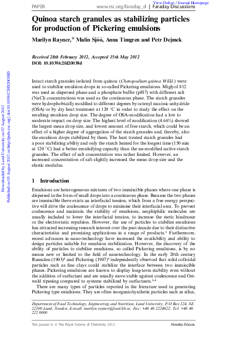 (PDF) Quinoa starch granules as stabilizing particles for production of ...