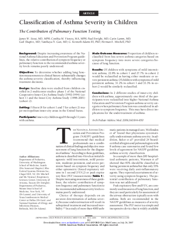 (PDF) Classification of Asthma Severity in Children