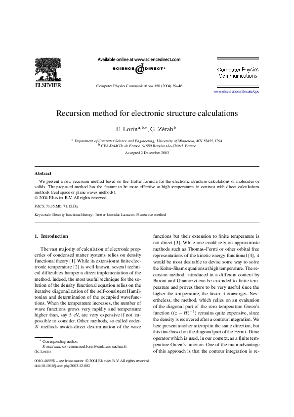 (PDF) Recursion method for electronic structure calculations at nonzero temperature