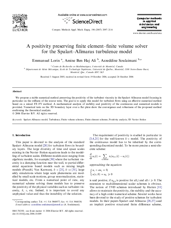 Pdf A Positivity Preserving Finite Element Finite Volume Solver For