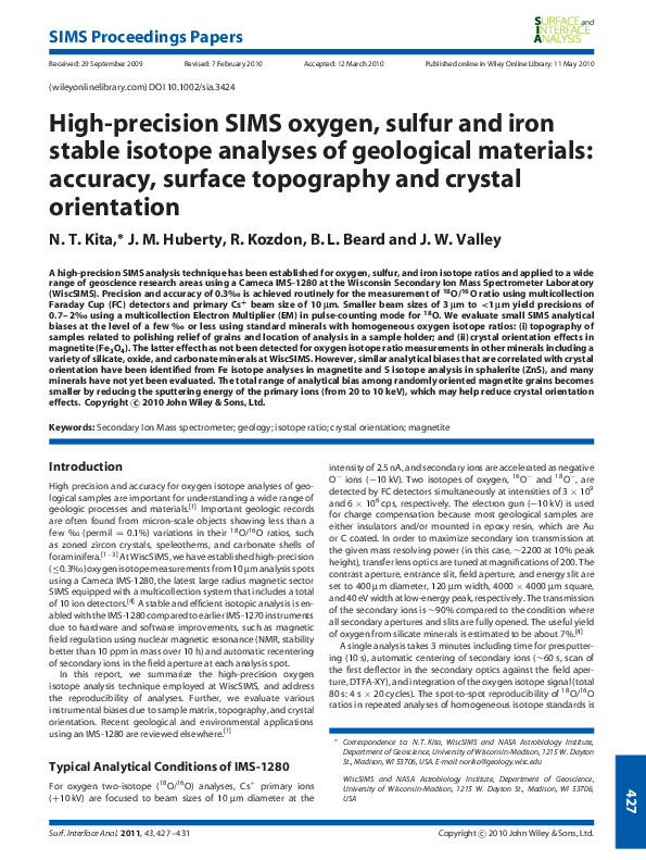 (PDF) High-precision SIMS oxygen, sulfur and iron stable isotope ...