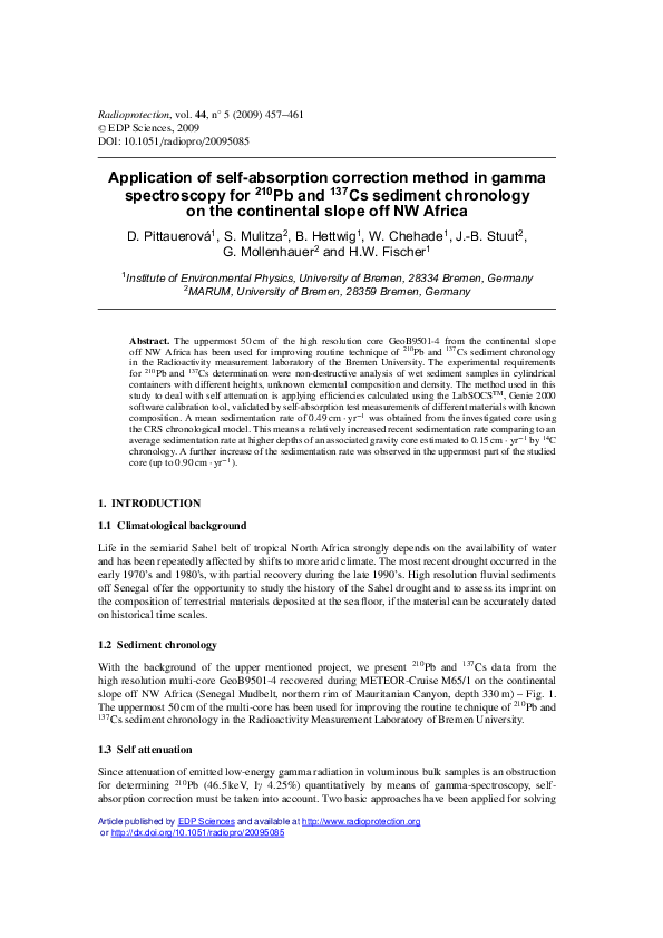 Pdf Application Of Self Absorption Correction Method In Gamma Spectroscopy For 210 Pb And 137