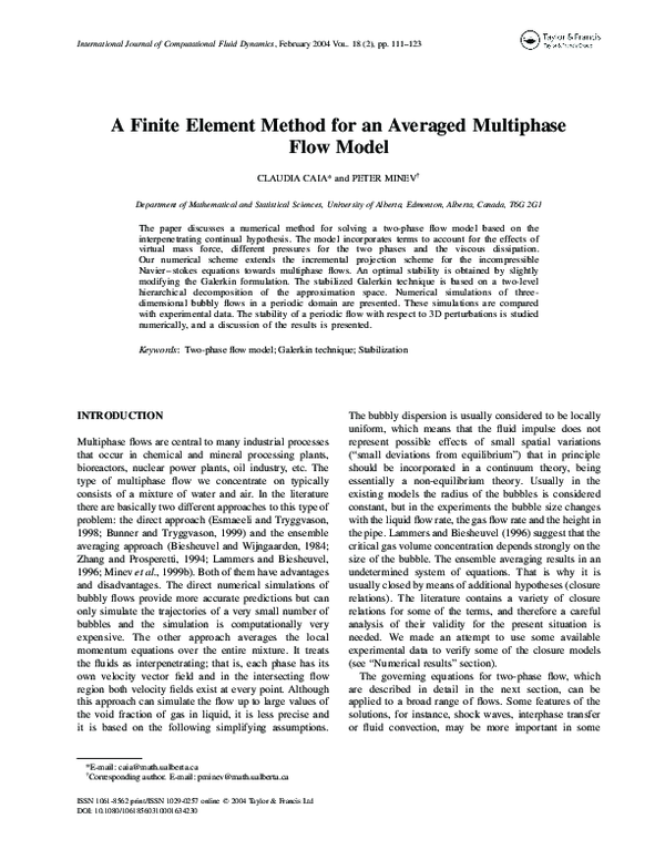 Pdf A Finite Element Method For An Averaged Multiphase Flow Model
