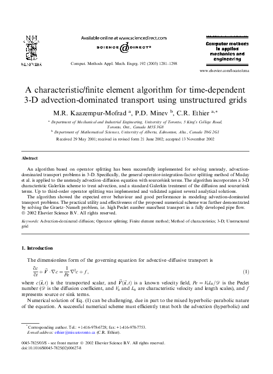 Pdf A Characteristicfinite Element Algorithm For Time Dependent 3 D Advection Dominated