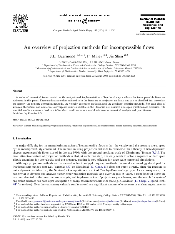 (PDF) An overview of projection methods for incompressible flows