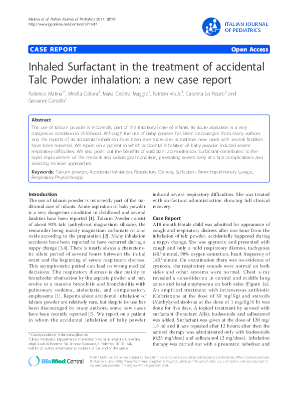 (PDF) Inhaled Surfactant in the treatment of accidental Talc Powder ...