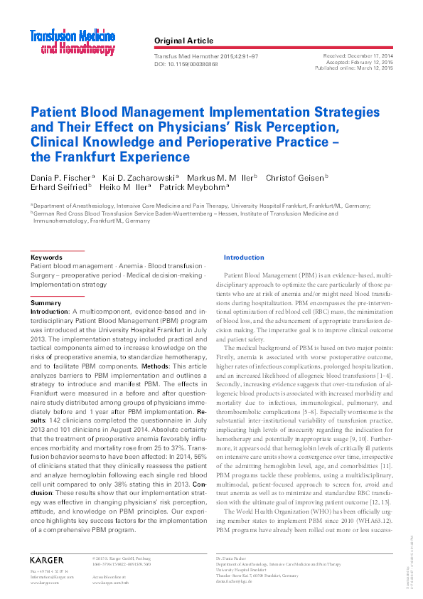 (PDF) Patient blood management implementation strategies and their ...
