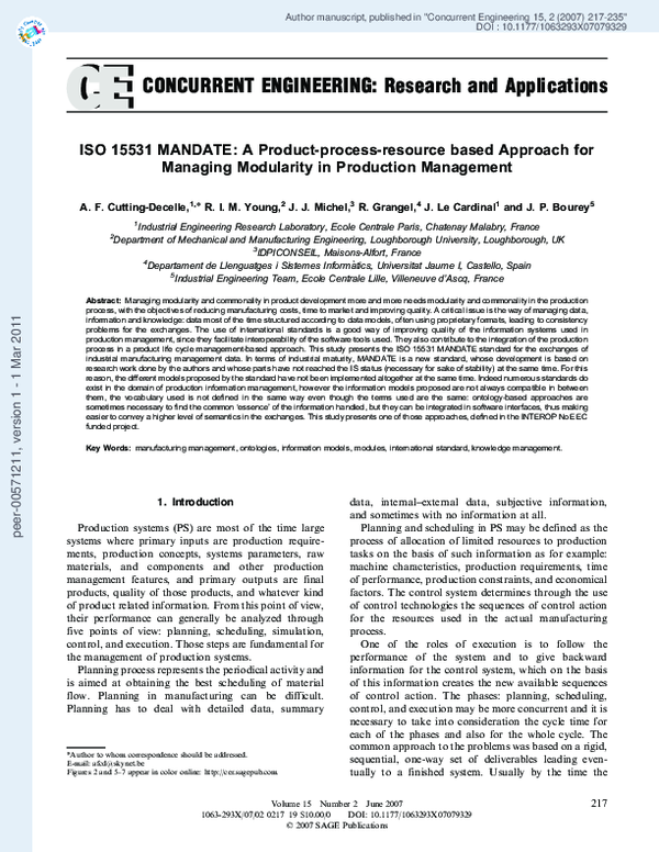 Pdf Iso 15531 Mandate A Product Process Resource Based Approach For