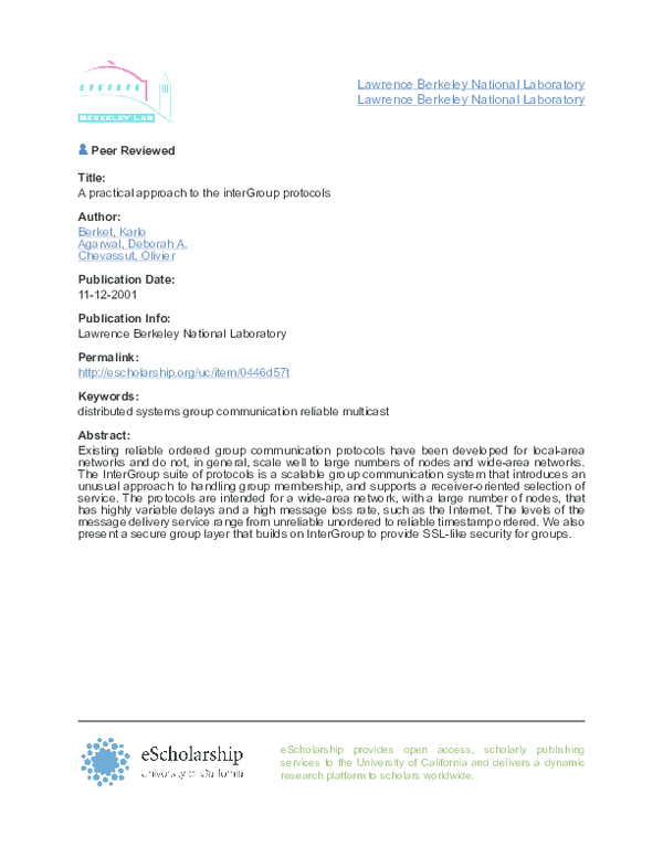 (PDF) A practical approach to the InterGroup protocols