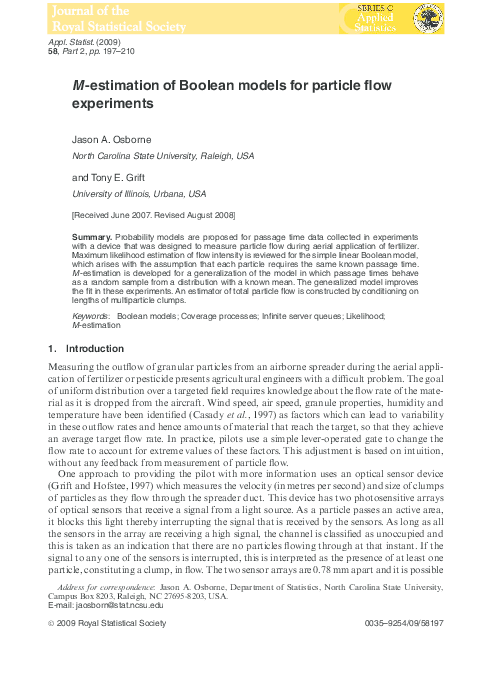 Pdf M Estimation Of Boolean Models For Particle Flow Experiments