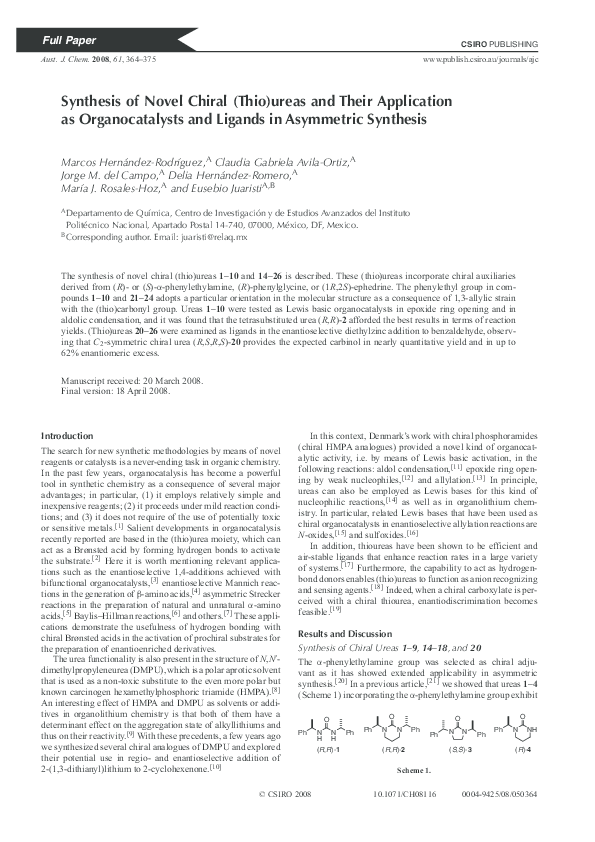 (PDF) Synthesis of Novel Chiral (Thio)ureas and Their Application as ...