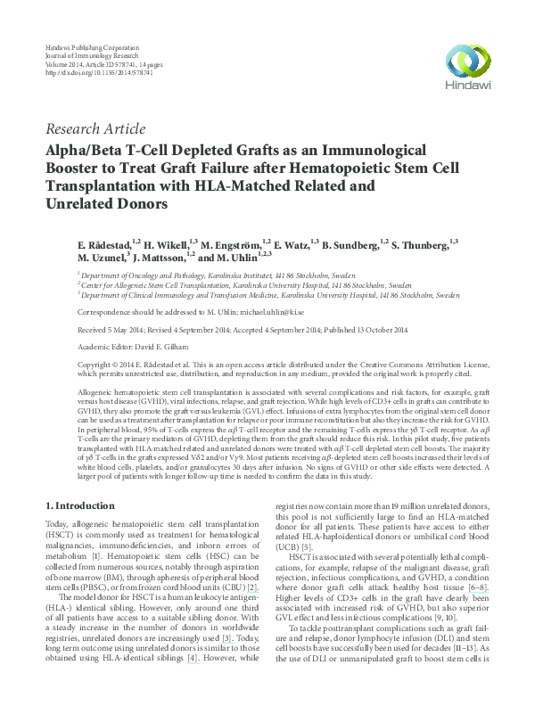 (PDF) Treatment of Secondary Graft Failure after Hematopoietic Stem Cell Transplantation with ...