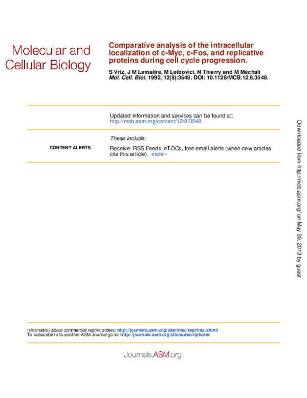 (PDF) Comparative Analysis oftheIntracellular Localization ofc-Myc, c ...