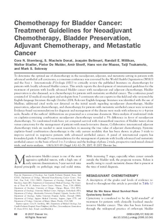 (PDF) Chemotherapy for Bladder Cancer: Treatment Guidelines for ...