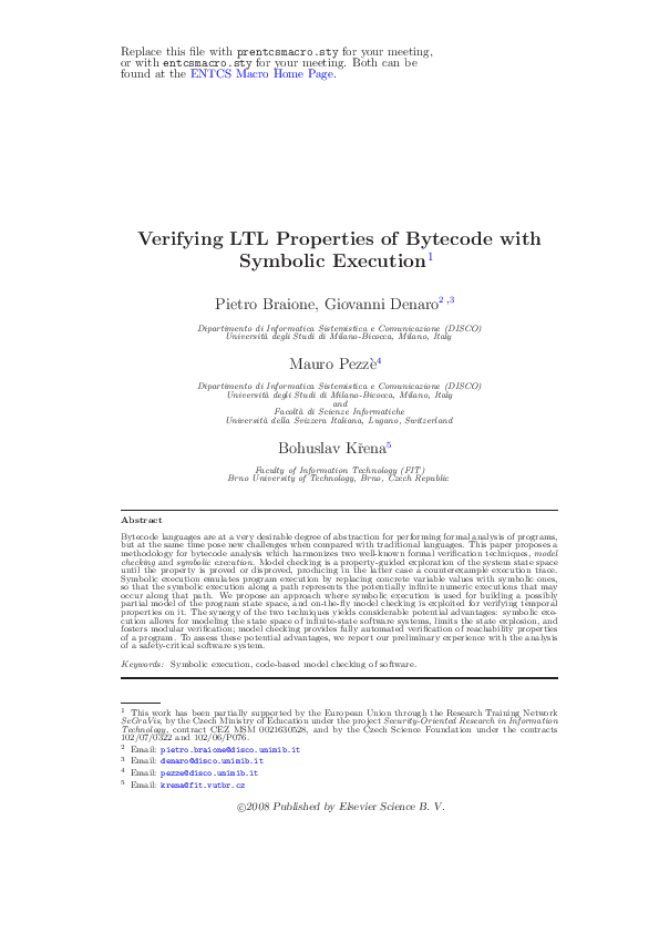 Pdf Verifying Ltl Properties Of Bytecode With Symbolic Execution