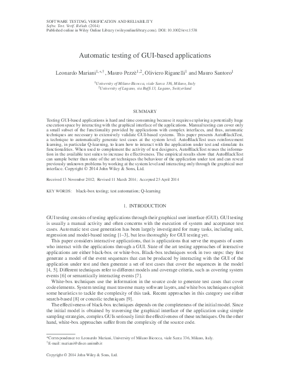 Automatic Testing Of Gui Based Applications 7833