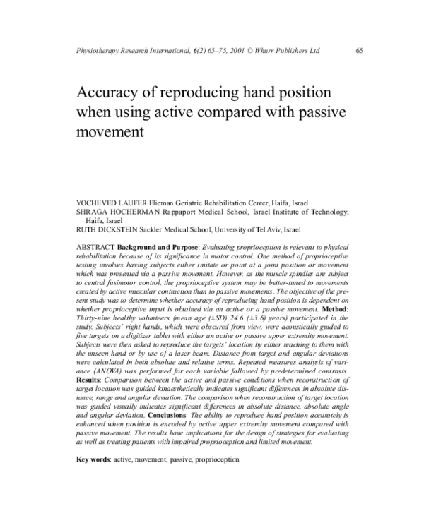 (PDF) Accuracy of reproducing hand position when using active compared ...