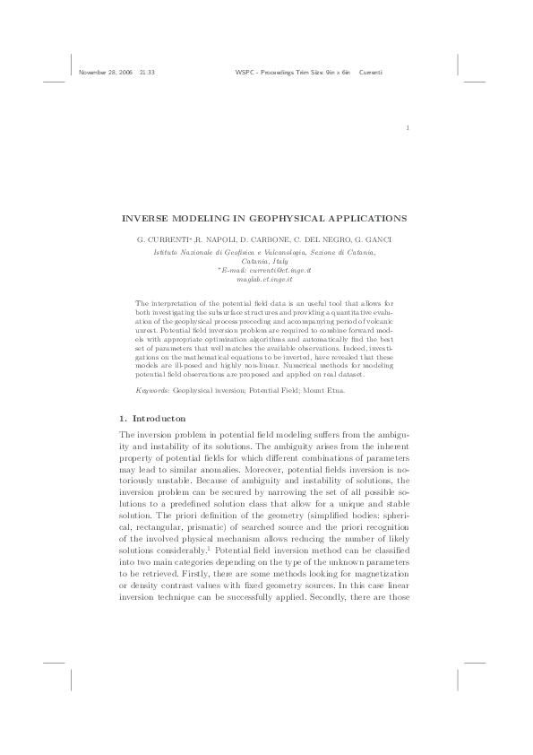 (PDF) Inverse Modeling in Geophysical Applications