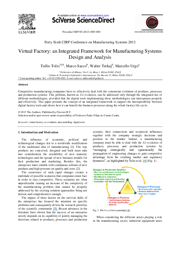 (PDF) Virtual Factory: An Integrated Framework for Manufacturing ...