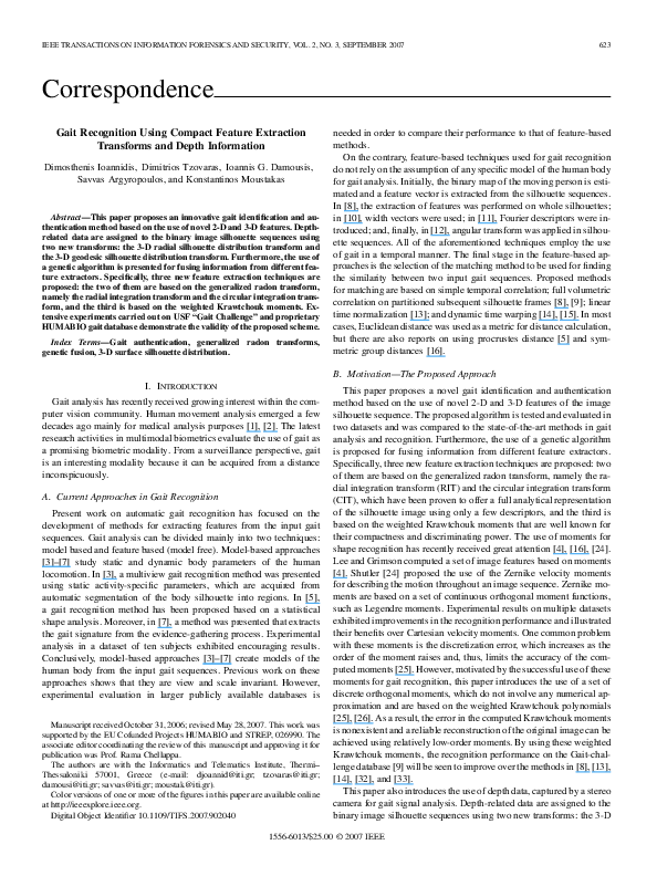 (PDF) Gait Recognition Using Compact Feature Extraction Transforms and Depth Information