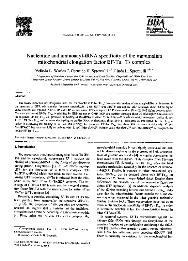 (PDF) Nucleotide and aminoacyl-tRNA specificity of the mammalian ...