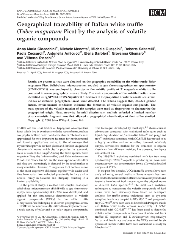 (PDF) Geographical traceability of Italian white truffle ( Tuber ...