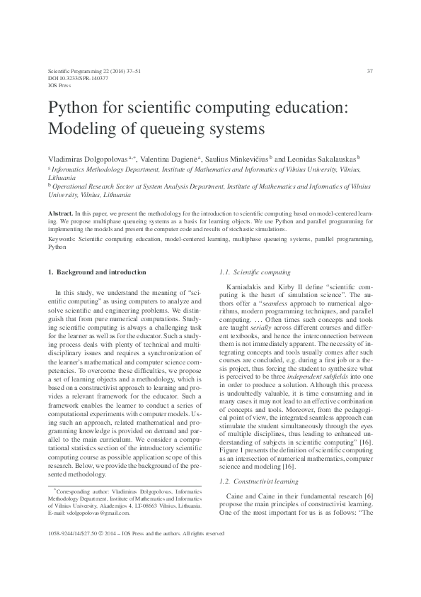 (PDF) Python for Scientific Computing Education: Modeling of Queueing ...