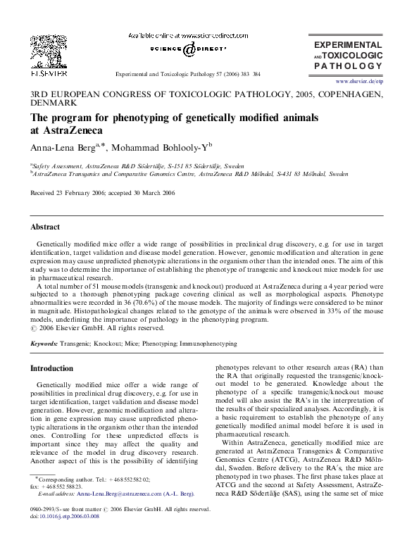 (PDF) The program for phenotyping of genetically modified animals at ...