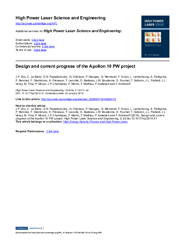 (PDF) Design and current progress of the Apollon 10 PW project