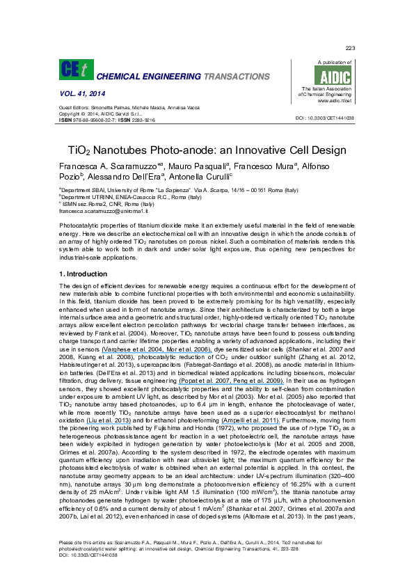 (PDF) TiO2 Nanotubes for Photoelectrocatalytic Water Splitting: an ...