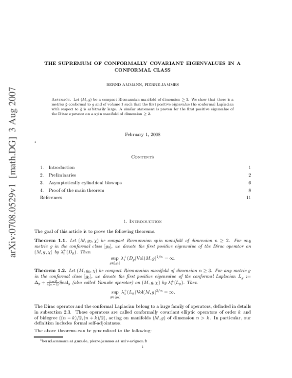 Pdf The Supremum Of Conformally Covariant Eigenvalues In A Conformal