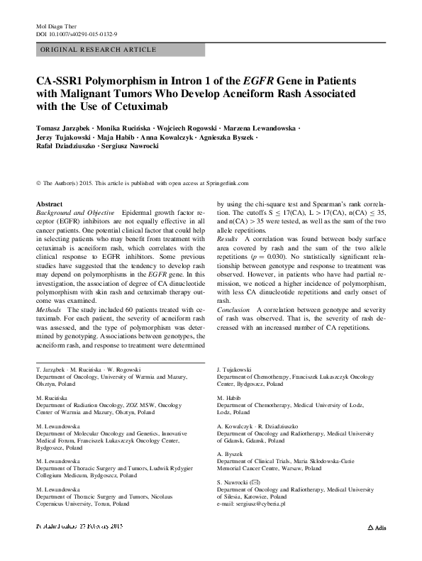 (PDF) CA-SSR1 Polymorphism in Intron 1 of the EGFR Gene in Patients ...