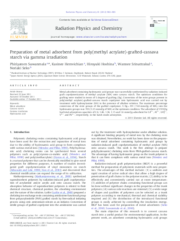 (PDF) Preparation of metal adsorbent from poly(methyl acrylate)-grafted ...