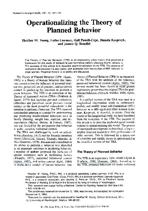 (PDF) Operationalizing the theory of planned behavior