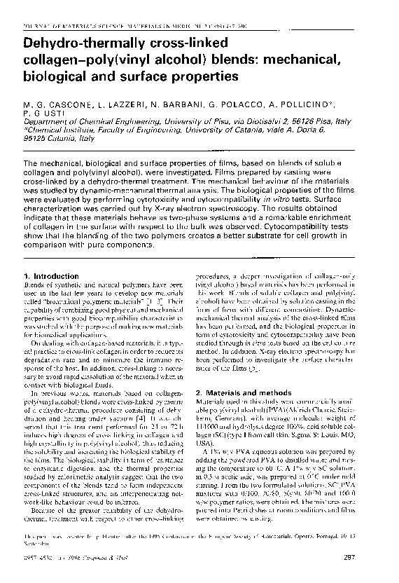(PDF) Dehydro-thermally cross-linked collagen-poly(vinyl alcohol) blends: mechanical, biological ...
