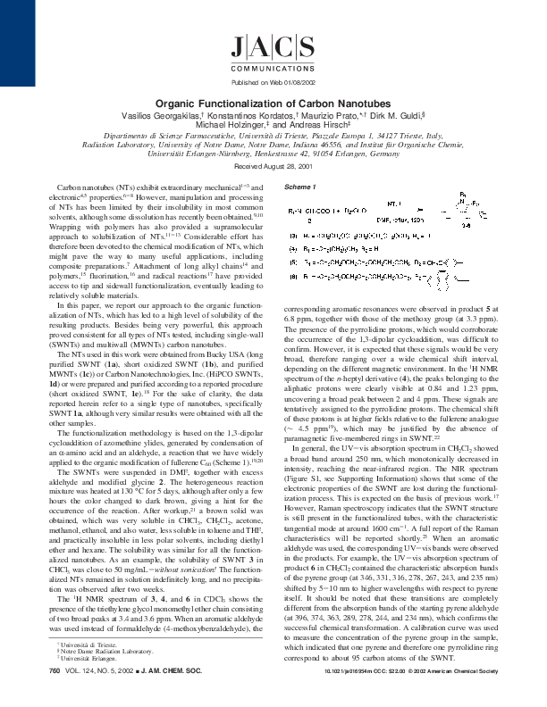 (PDF) Organic Functionalization of Carbon Nanotubes