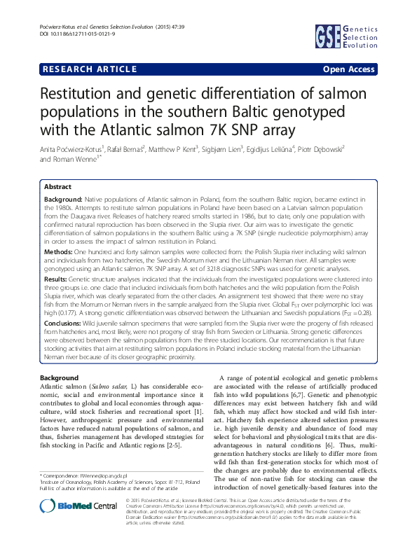 (PDF) Restitution and genetic differentiation of salmon populations in ...