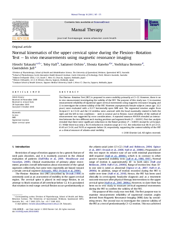 (PDF) Normal kinematics of the upper cervical spine during the Flexion ...