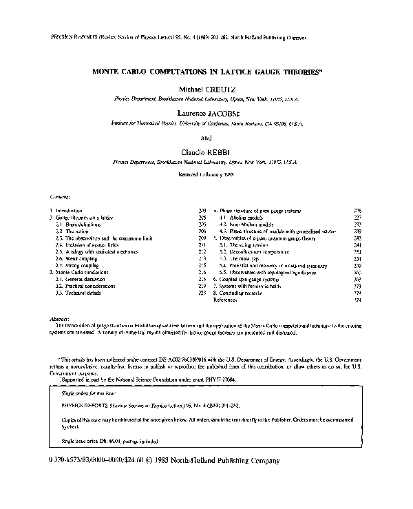 (PDF) Monte Carlo computations in lattice gauge theories | Michael Creutz - Academia.edu