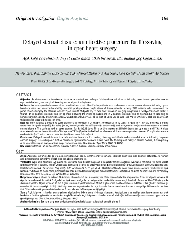 (PDF) Delayed sternal closure: an effective procedure for life-saving ...