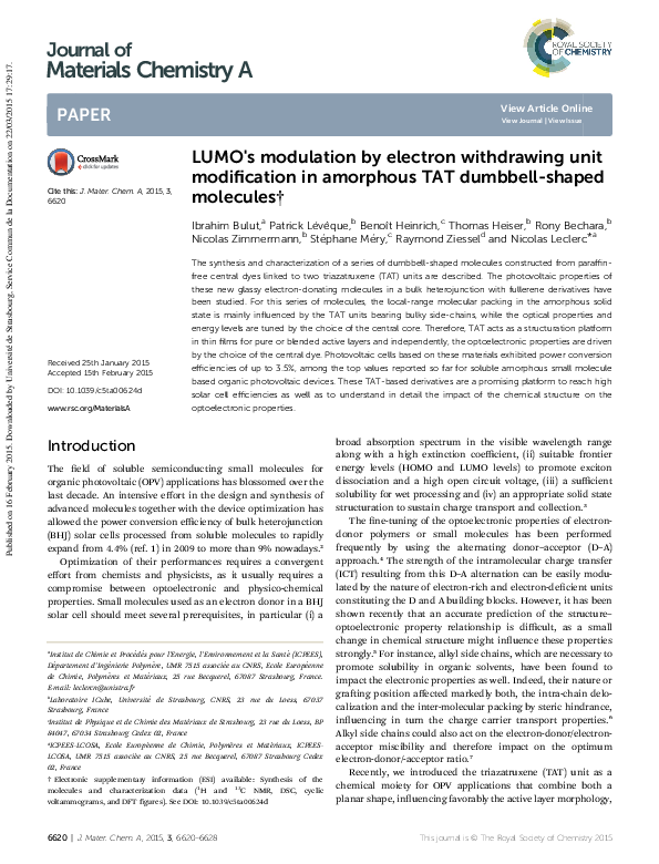 (PDF) LUMO’s modulation by electron withdrawing unit modification in ...