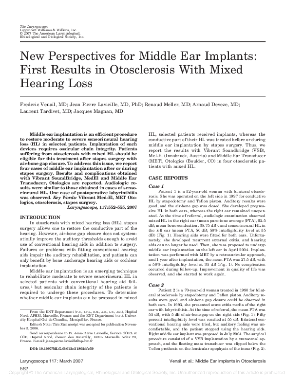 (PDF) New Perspectives for Middle Ear Implants: First Results in ...