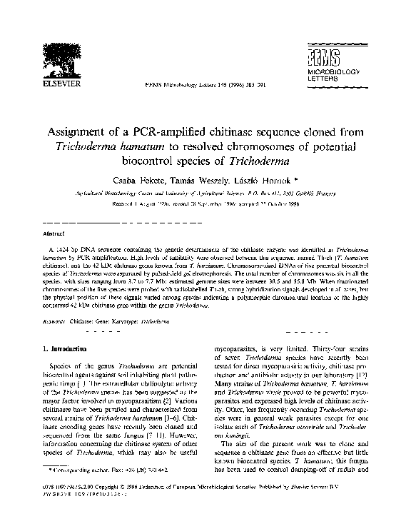 (PDF) Assignment of a PCR-amplified chitinase sequence cloned from Trichoderma hamatum to ...
