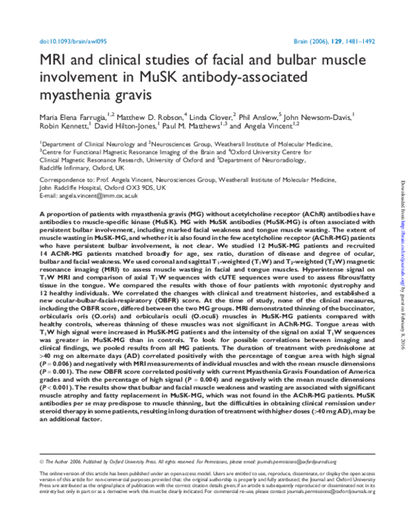 (PDF) MRI and clinical studies of facial and bulbar muscle involvement ...