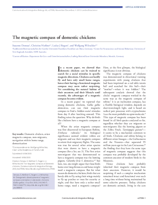 (PDF) The magnetic compass of domestic chickens