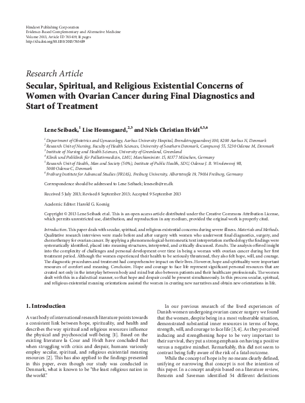 (PDF) Secular, Spiritual, and Religious Existential Concerns of Women ...