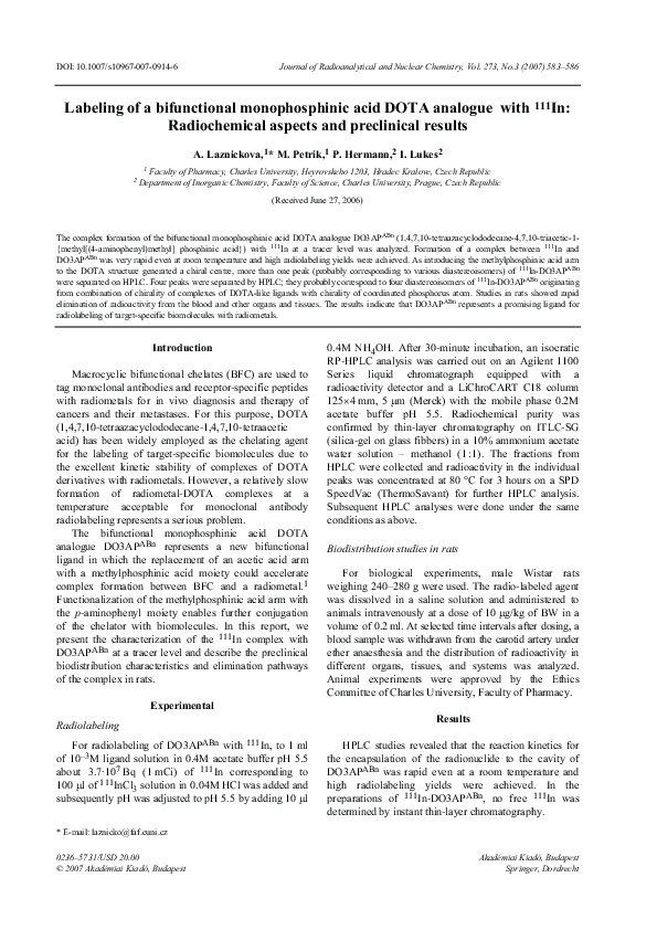 (PDF) Labeling of a bifunctional monophosphinic acid DOTA analogue with ...