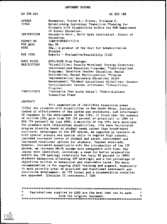 (PDF) Establishing Individual Transition Planning for Students with ...
