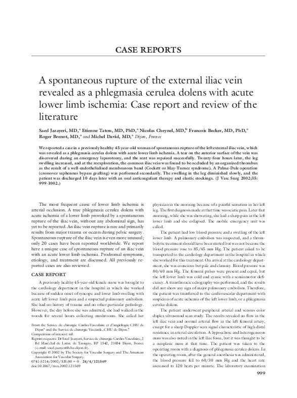 (PDF) A spontaneous rupture of the external iliac vein revealed as a ...
